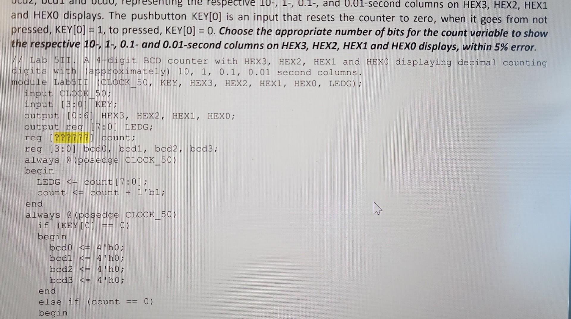 Solved and HEXO displays. The pushbutton KEY[O] is an input | Chegg.com