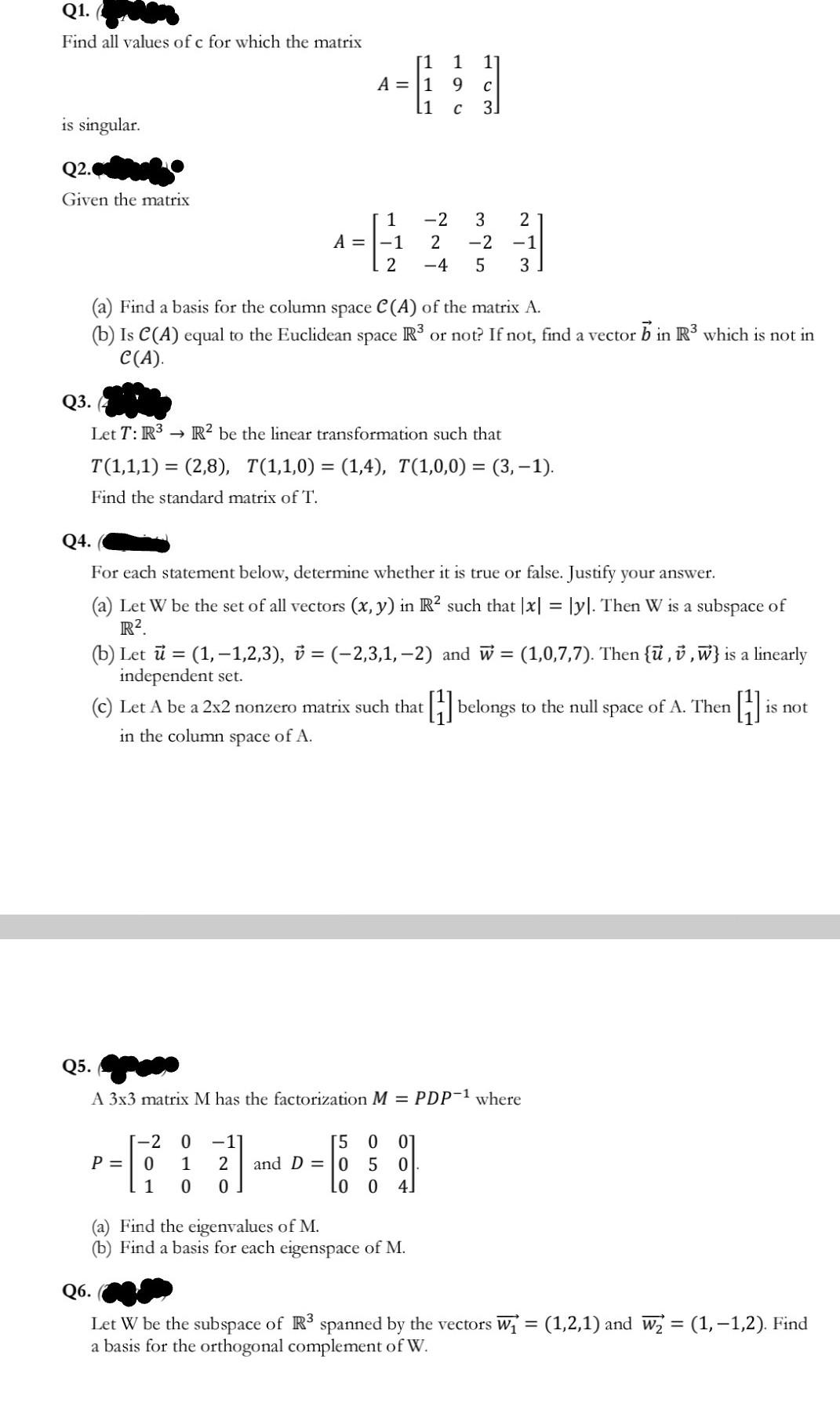 Solved Find all values of c for which the matrix | Chegg.com