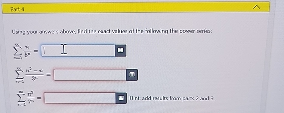 Solved Part 4Using your answers above, find the exact values | Chegg.com