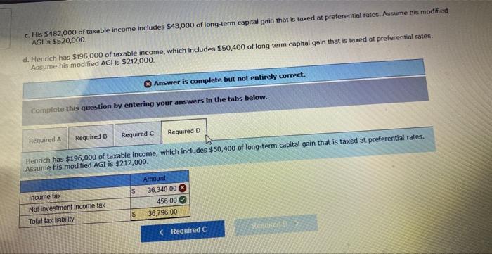 Solved c. His $482,000 of taxable income includes $43,000 of | Chegg.com