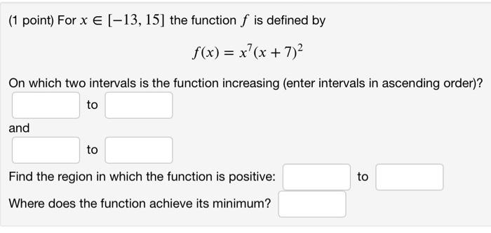 Solved (1 point) For x∈[−13,15] the function f is defined by | Chegg.com