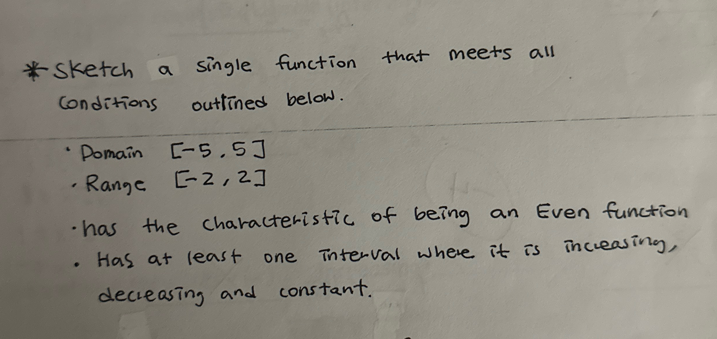 Solved Sketch a single function that meets all conditions | Chegg.com
