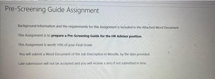 Solved Pre-Screening Guide Assignment Background Information | Chegg.com