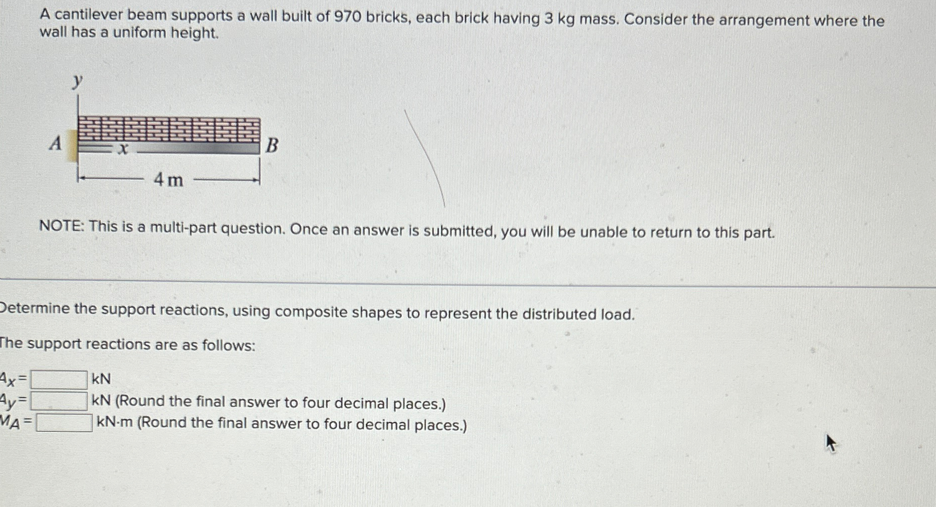 Solved A cantilever beam supports a wall built of 970 | Chegg.com