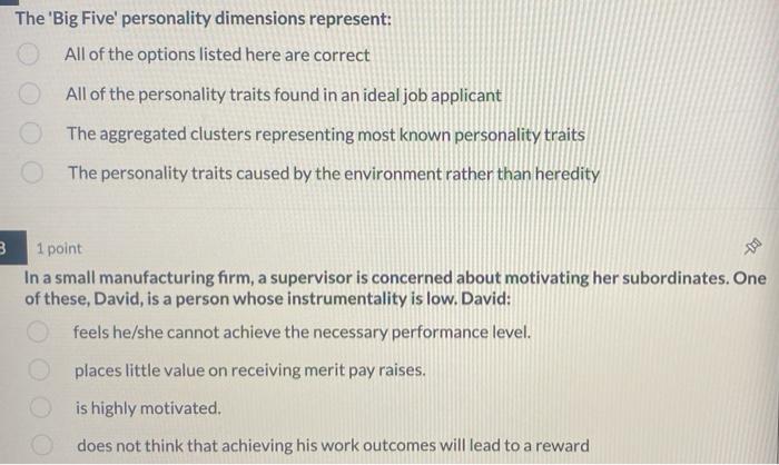 Solved The 'Big Five' personality dimensions represent: All | Chegg.com