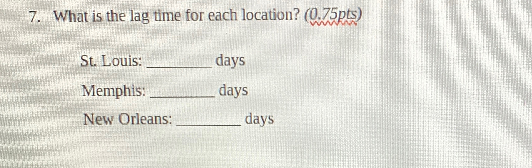Solved What is the lag time for each location? | Chegg.com