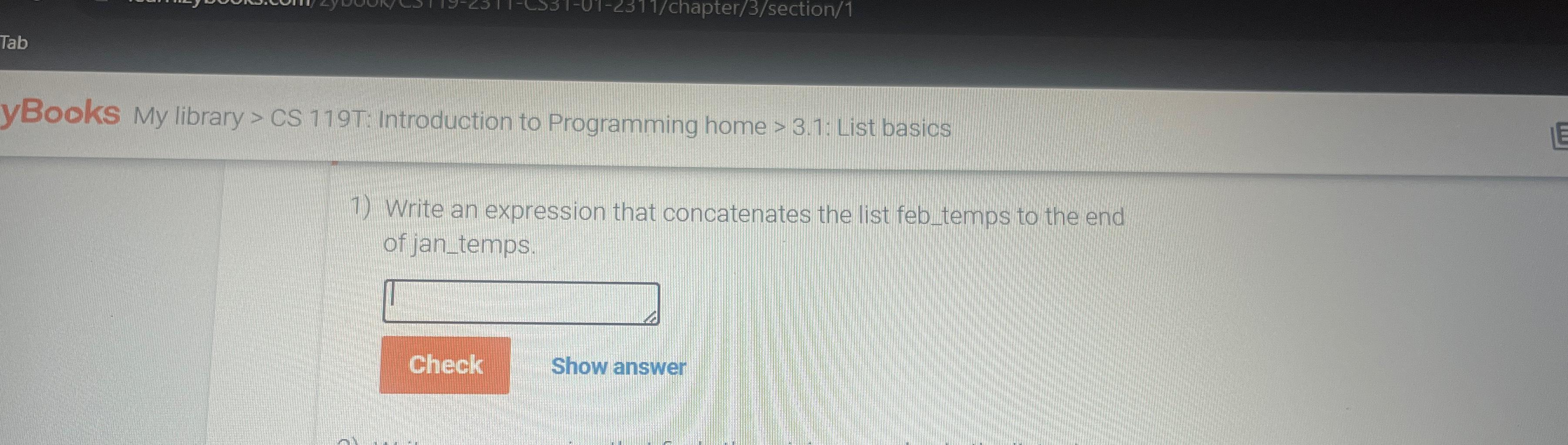 Solved yBooks My library > ﻿CS 119T: Introduction to | Chegg.com