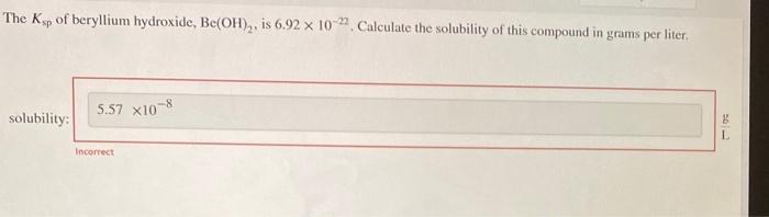 Solved The Ksp of beryllium hydroxide, Be(OH)2, is | Chegg.com