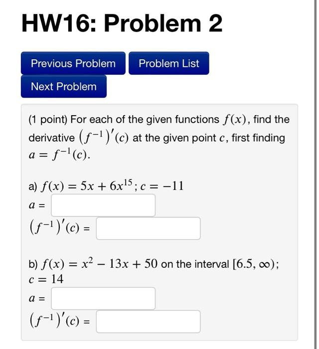 Solved (1 point) For each of the given functions f(x), find | Chegg.com