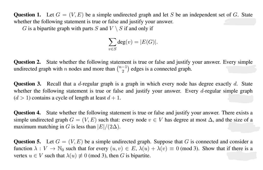 Solved Question 1. ﻿Let G=(V,E) ﻿be a simple undirected | Chegg.com