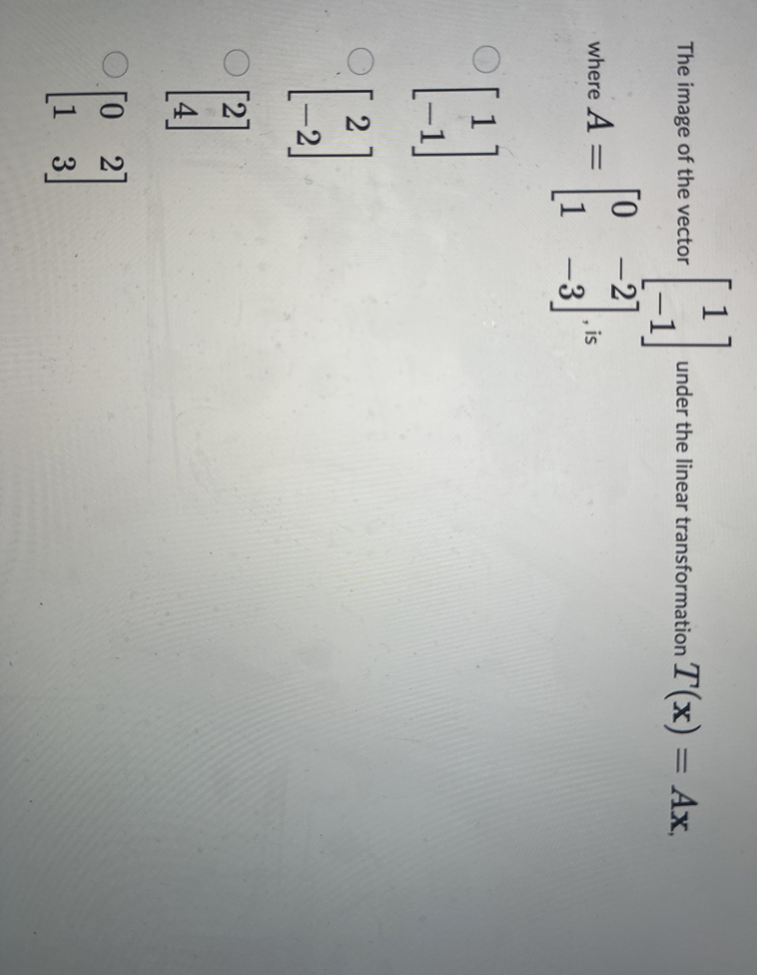 Solved The image of the vector [1-1] ﻿under the linear | Chegg.com