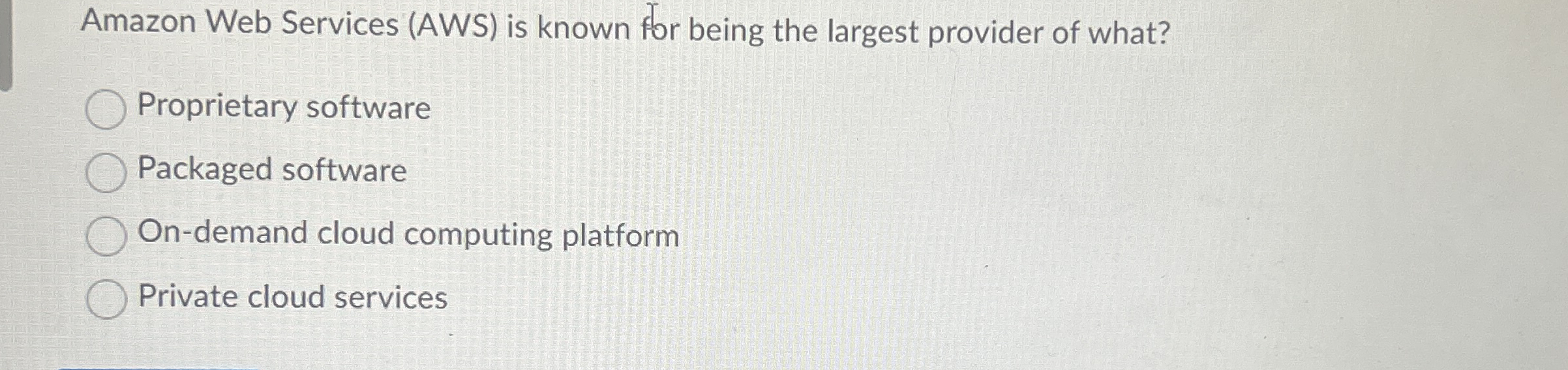 Solved Amazon Web Services (AWS) ﻿is known for being the | Chegg.com
