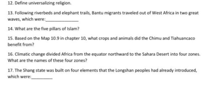 Solved 12. Define universalizing religion. 13. Following | Chegg.com