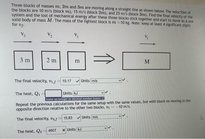 Solved Three blocks of masses m,2m and 3m are moving along a | Chegg.com
