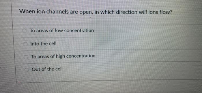 Solved When ion channels are open, in which direction will | Chegg.com