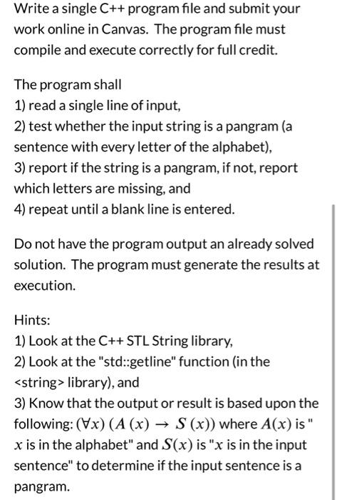 Solved work online in Canvas. The program file must compile | Chegg.com
