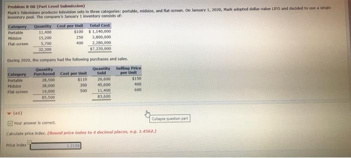 Solved problem 8-08 a2just answer ending inventory cost of | Chegg.com