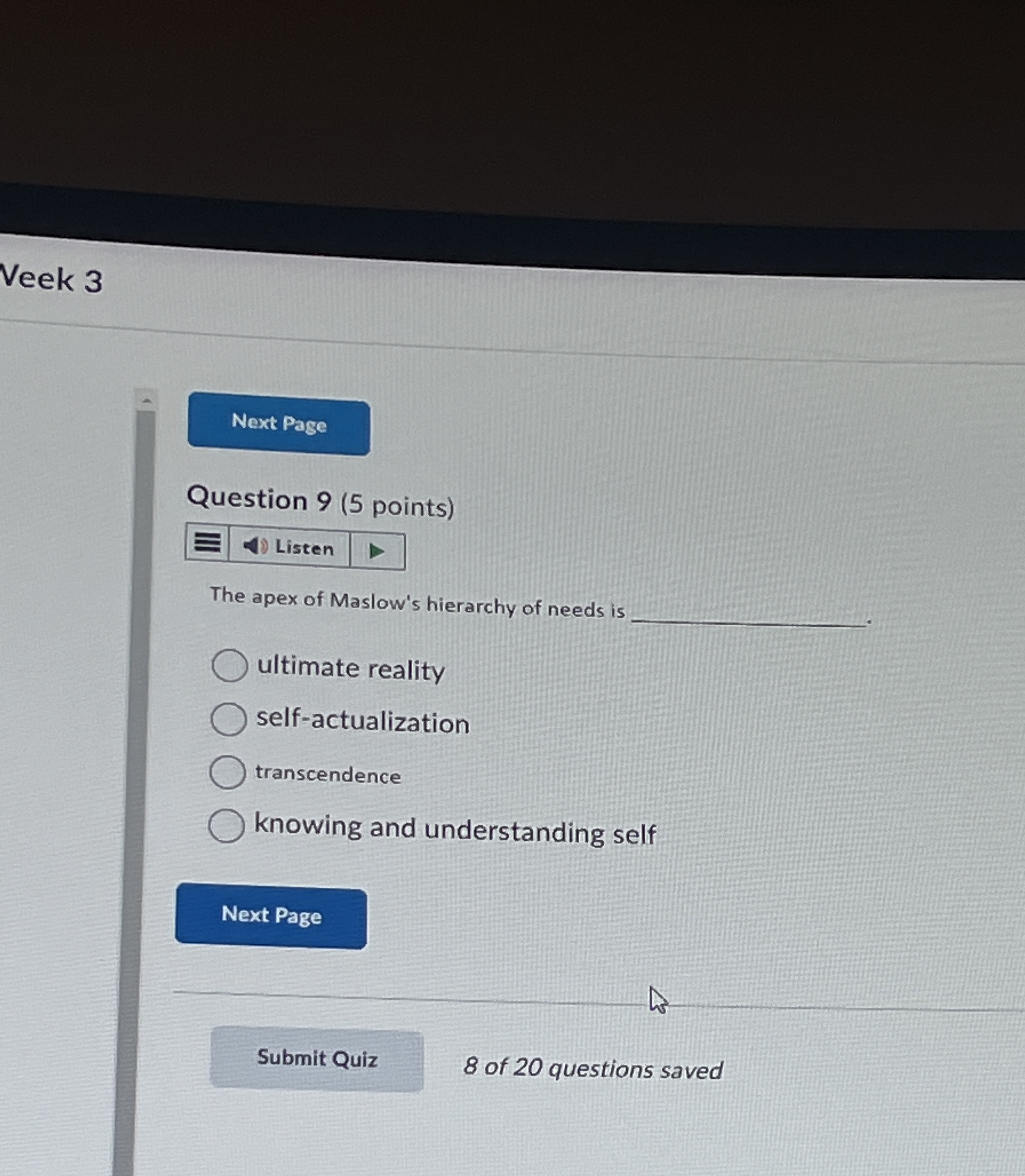 Solved Veek 3Question 9 (5 ﻿points)ListenThe apex of | Chegg.com