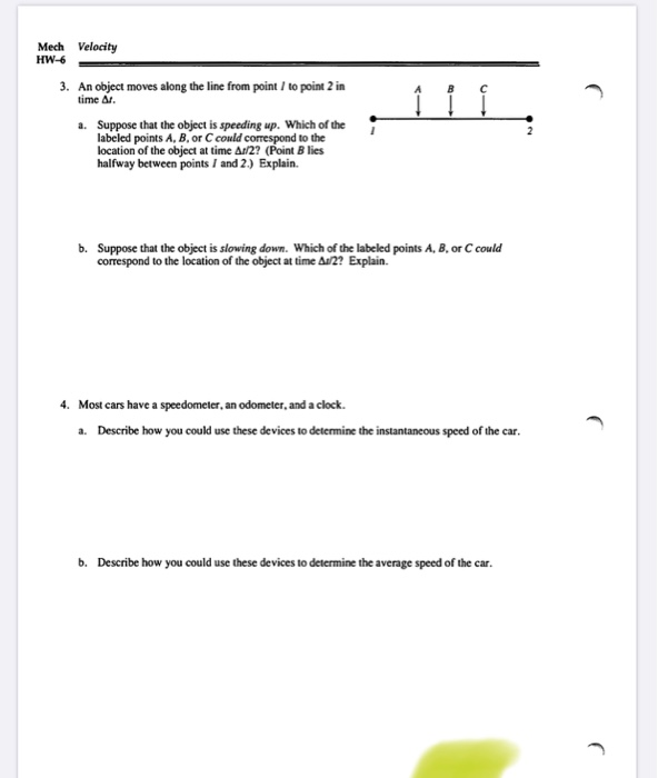 Solved Velocity Mech Hw 6 3 An Object Moves Along The Line