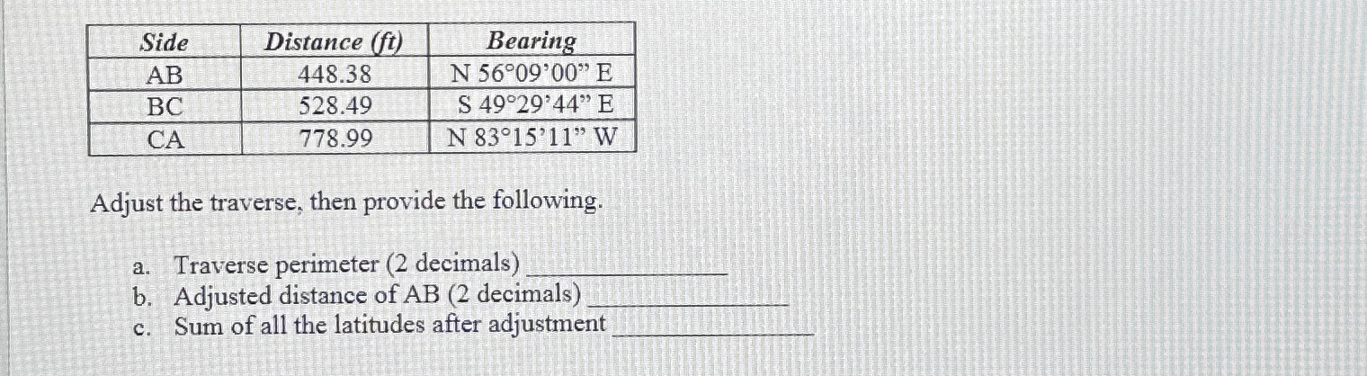 Solved Circle your answers and show work. Below are traverse | Chegg.com