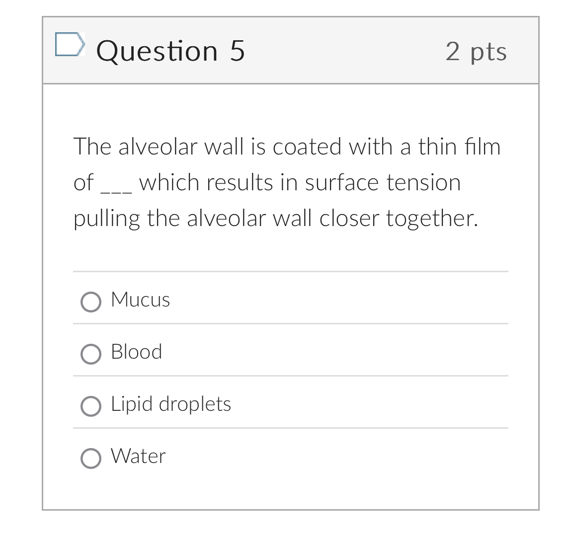 Solved Question 52 ﻿ptsThe alveolar wall is coated with a | Chegg.com