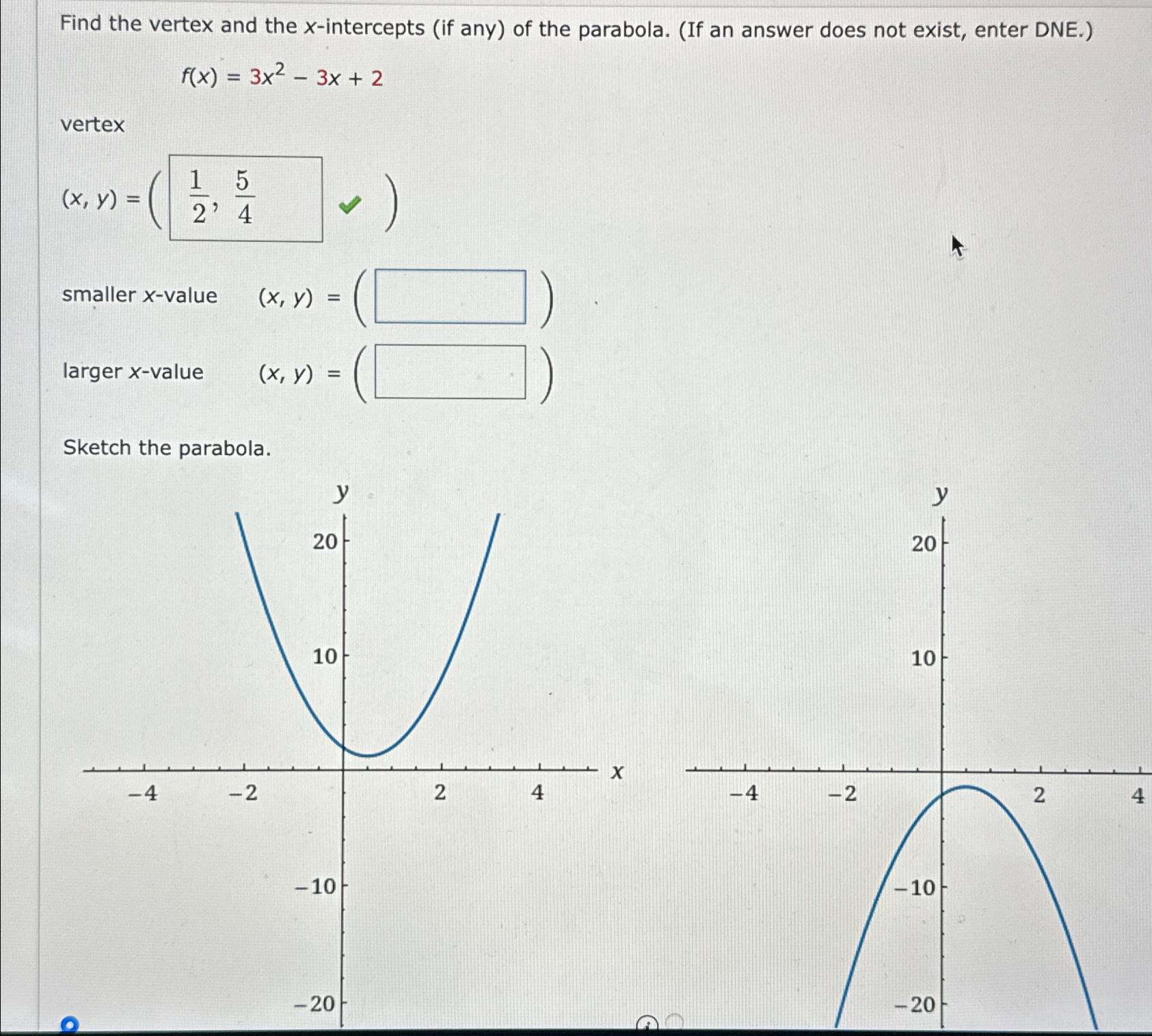 Solved Find the vertex and the x-intercepts (if any) ﻿of the | Chegg.com