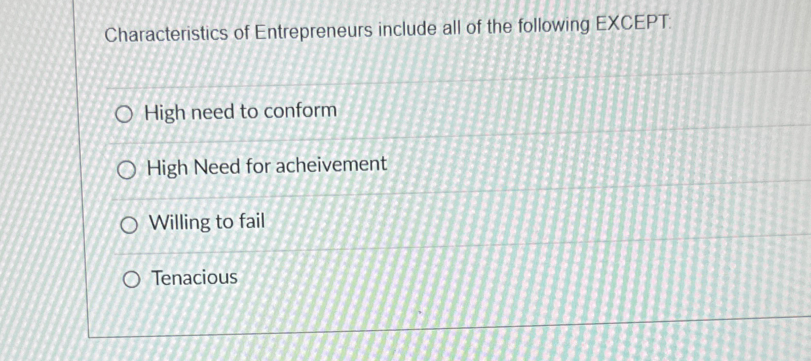 Solved Characteristics of Entrepreneurs include all of the | Chegg.com