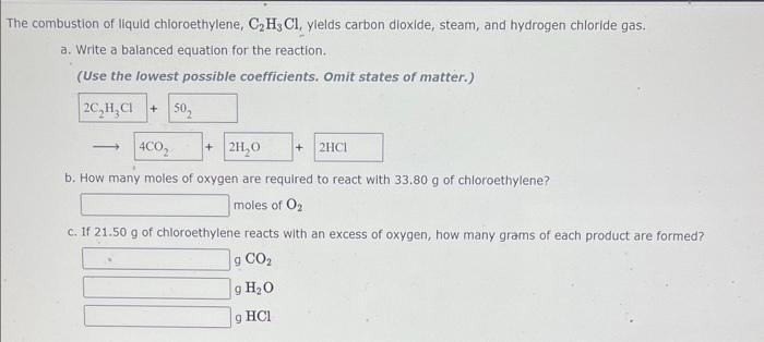 Solved combustion of liquid chloroethylene, C2H3Cl, ylelds | Chegg.com