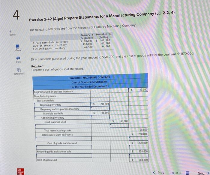 Exercise 2-42 (Algo) Prepare Statements for a | Chegg.com