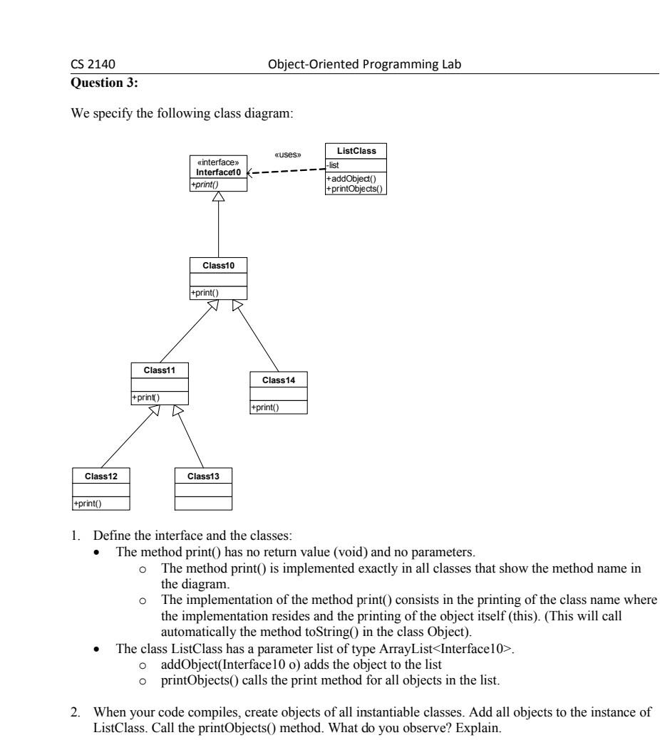 Solved CS 2140 Question 3: We specify the following class | Chegg.com