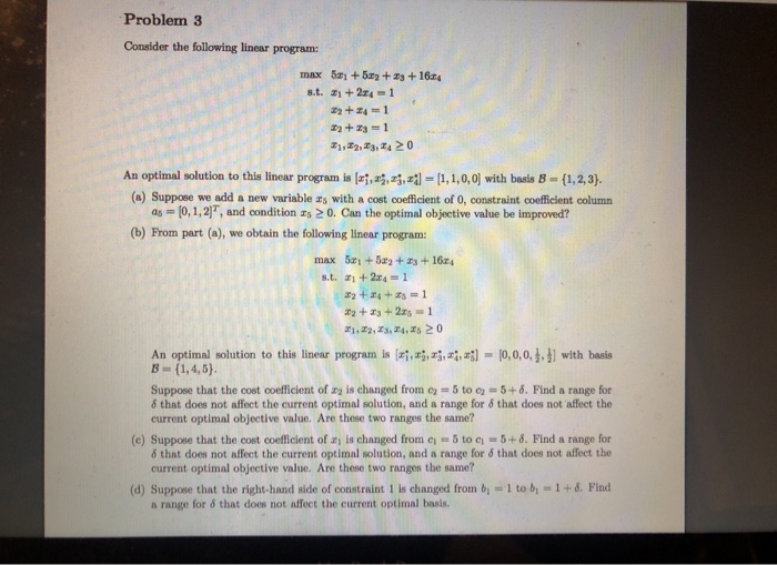 Problem 3 Consider the following linear program: max | Chegg.com