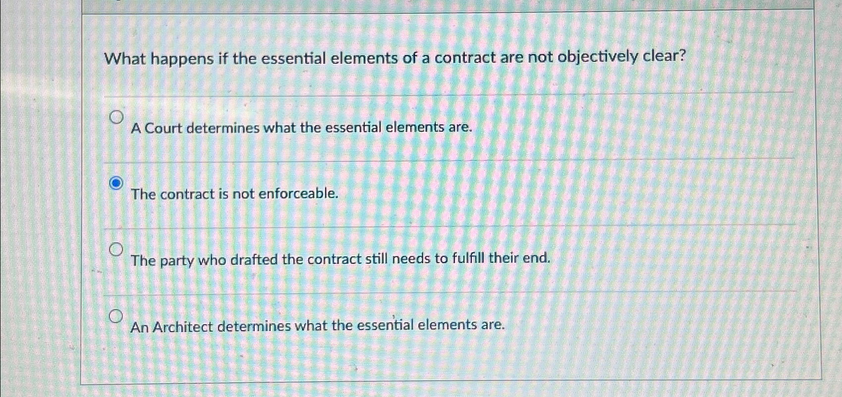 Solved What happens if the essential elements of a contract | Chegg.com