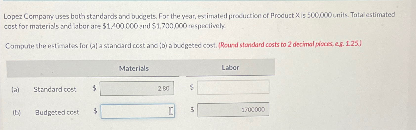 Solved Lopez Company uses both standards and budgets. For | Chegg.com