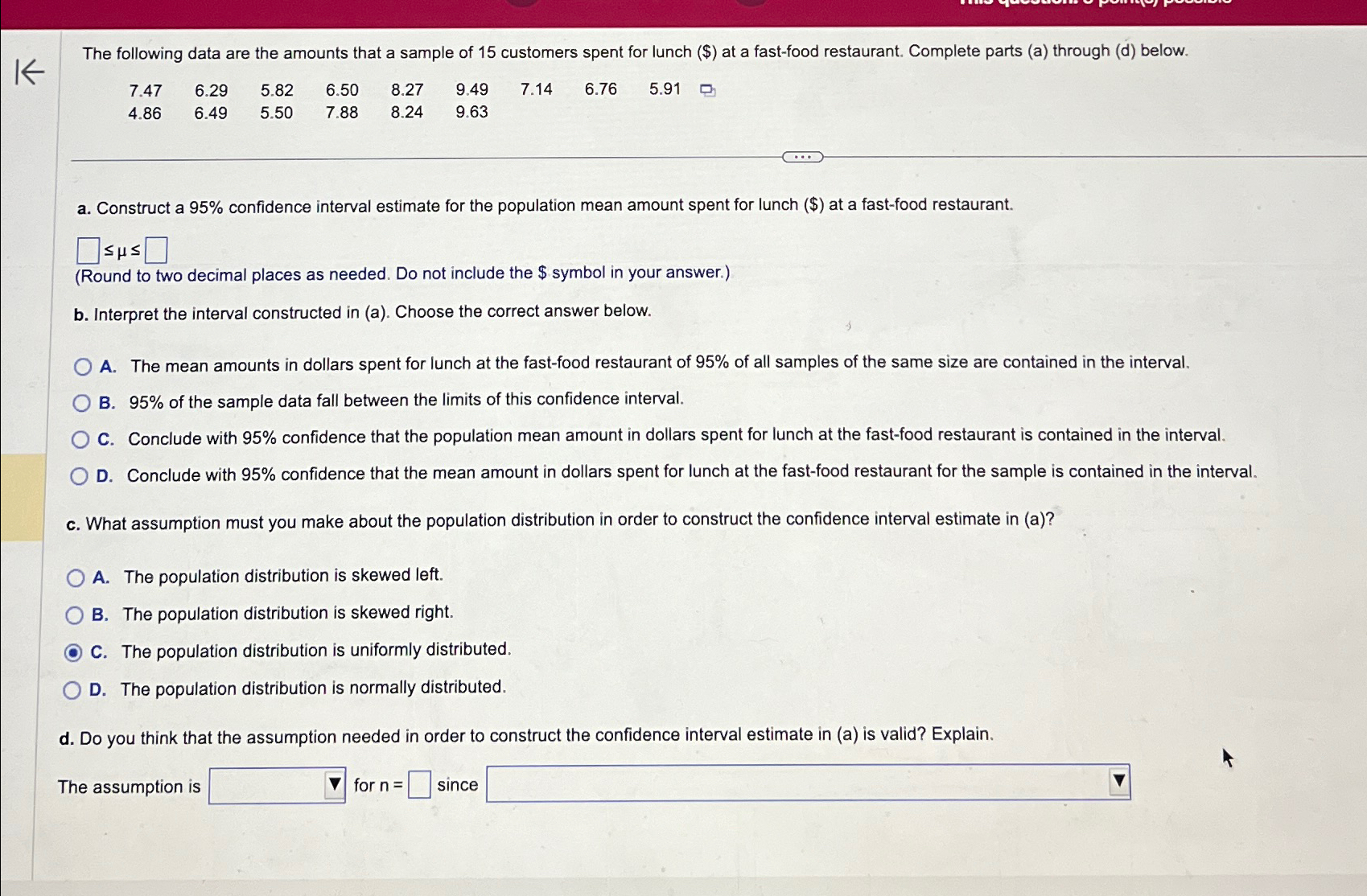 Solved The following data are the amounts that a sample of | Chegg.com
