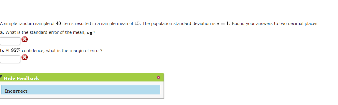 Solved A simple random sample of 40 ﻿items resulted in a | Chegg.com