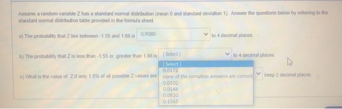 Solved Assume a random variable Z has a standard normal | Chegg.com