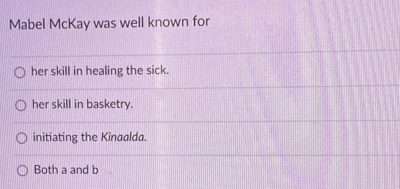 Solved Mabel McKay was well known forher skill in healing | Chegg.com