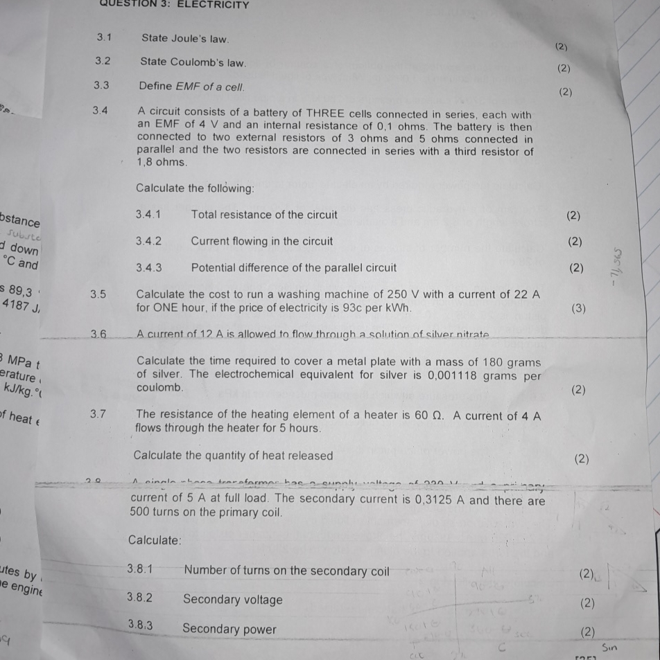 Solved 3.1 ﻿State Joule's law.3.2 ﻿State Coulomb's | Chegg.com