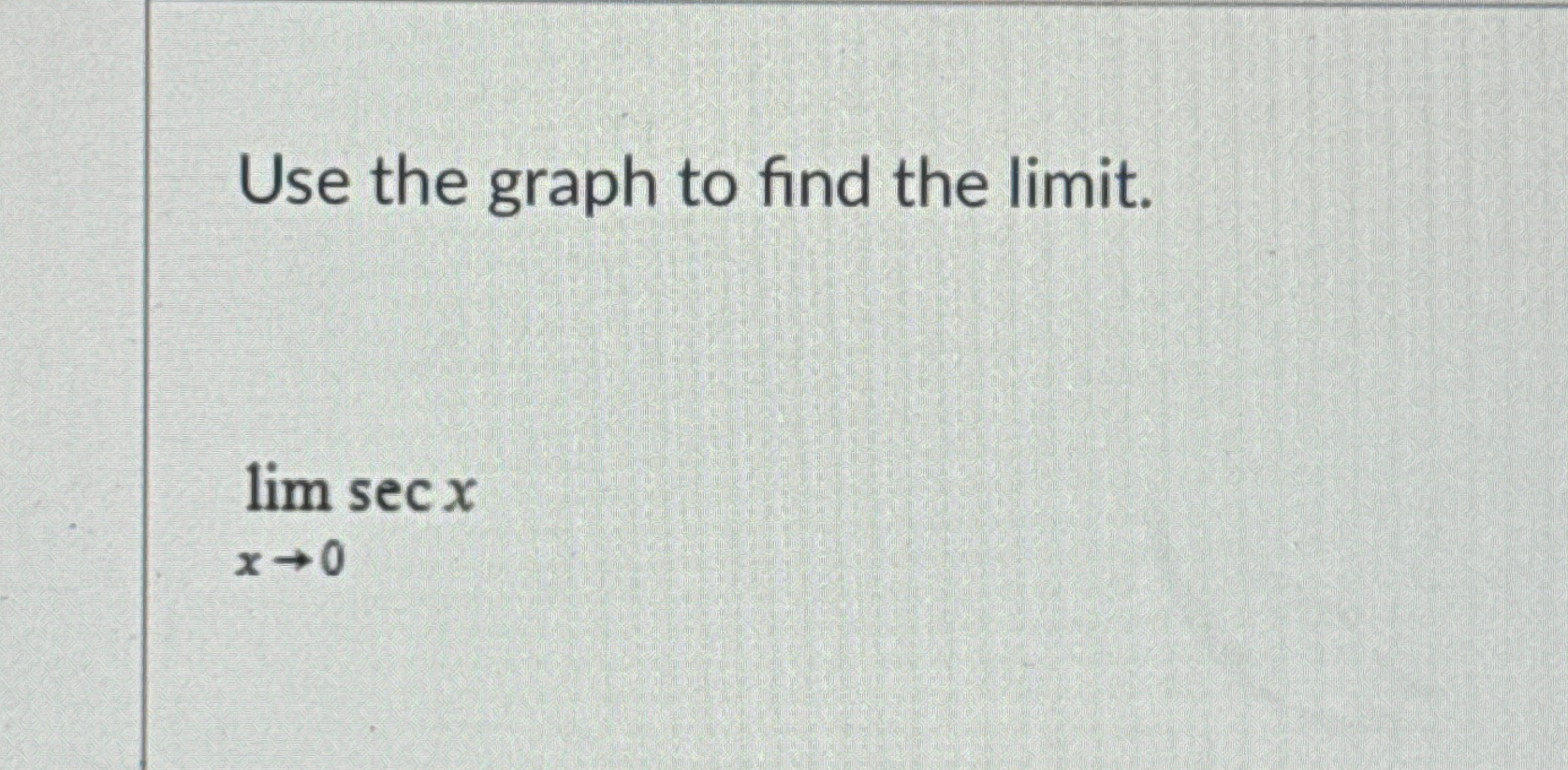 Solved Use the graph to find the limit.limx→0secx | Chegg.com