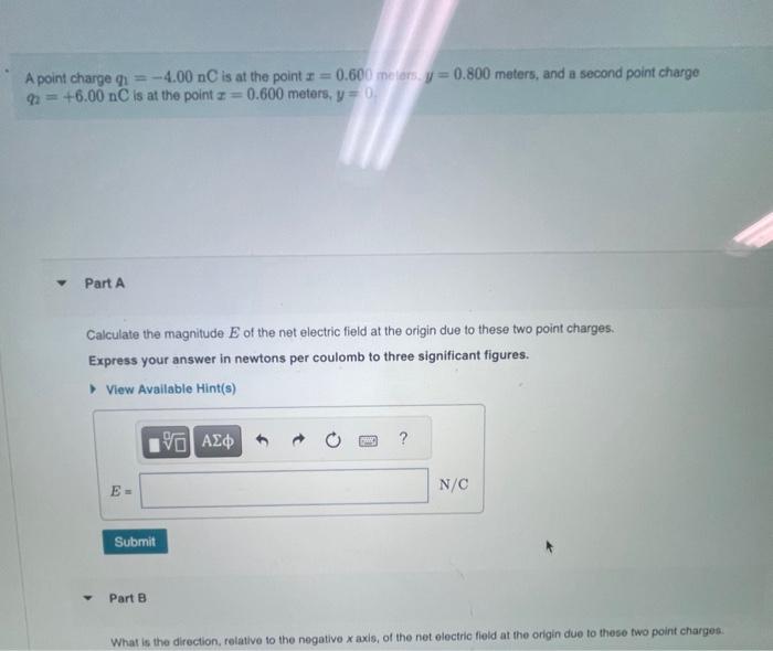 Solved A point charge q = -4.00 nC is at the point = 0.600 | Chegg.com