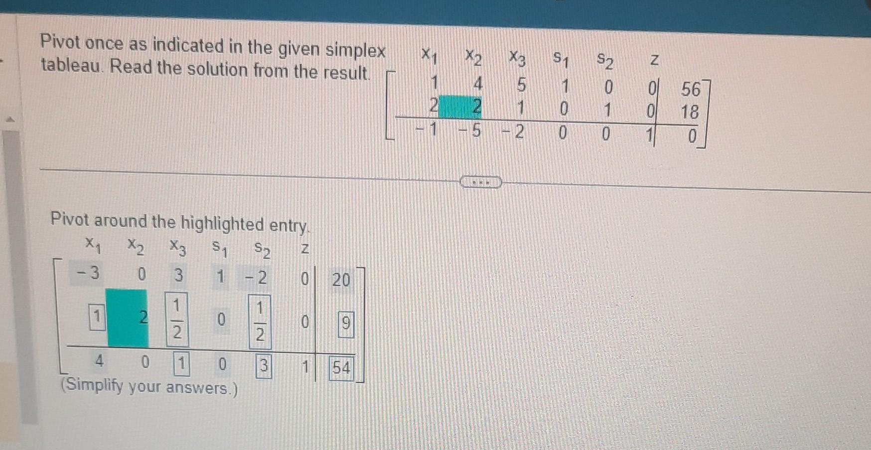 Solved Pivot around the highlighted entry. | Chegg.com