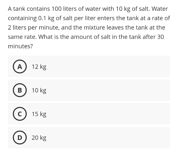 Solved A tank contains 100 ﻿liters of water with 10 ﻿kg of | Chegg.com