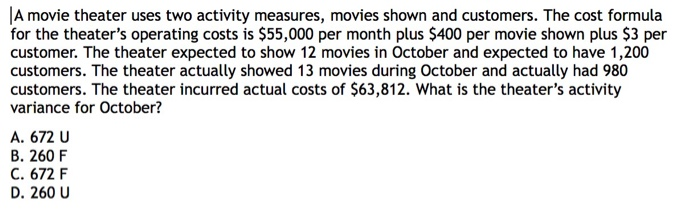 Solved A movie theater uses two activity measures, movies | Chegg.com