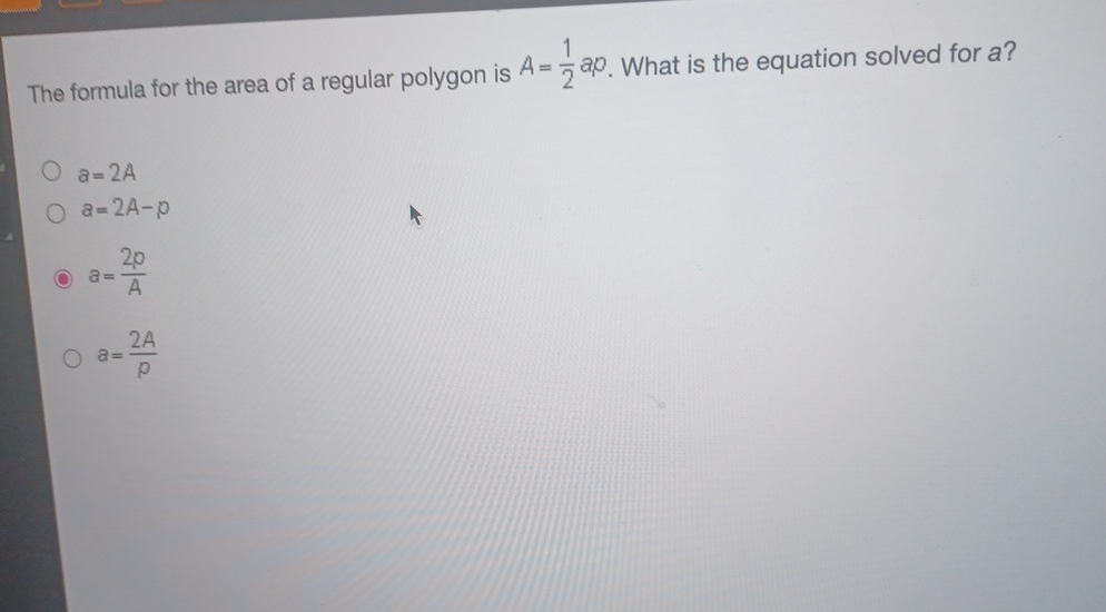 Solved The formula for the area of a regular polygon is | Chegg.com