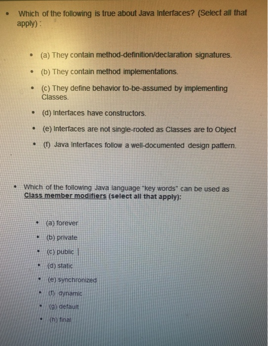 Solved . Which of the following is true about Java | Chegg.com