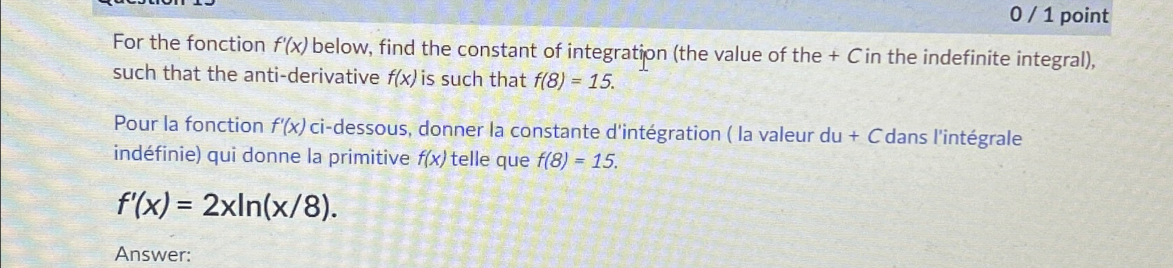 Solved 01 ﻿pointFor the fonction f'(x) ﻿below, find the | Chegg.com
