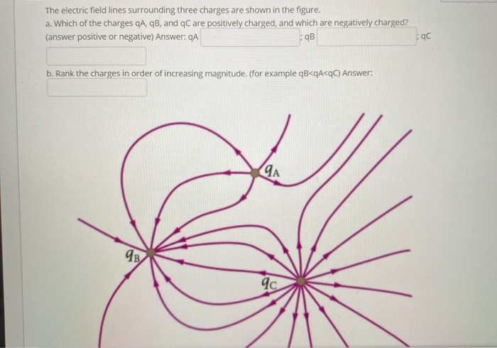 Solved The electric field lines surrounding three charges | Chegg.com