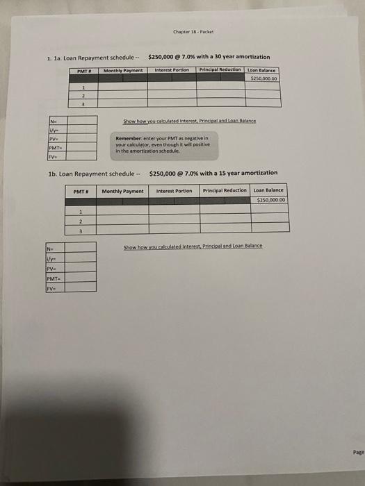 Solved Chapter 18 - Packes 1. 1a. Loan fepayment schedule | Chegg.com