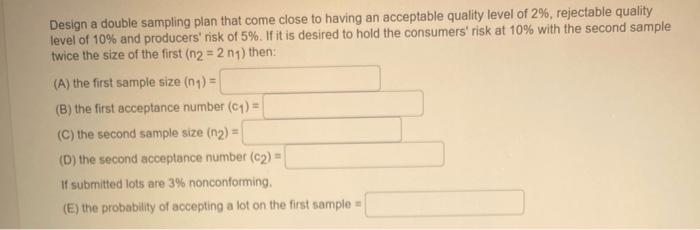 Solved Design a double sampling plan that come close to | Chegg.com
