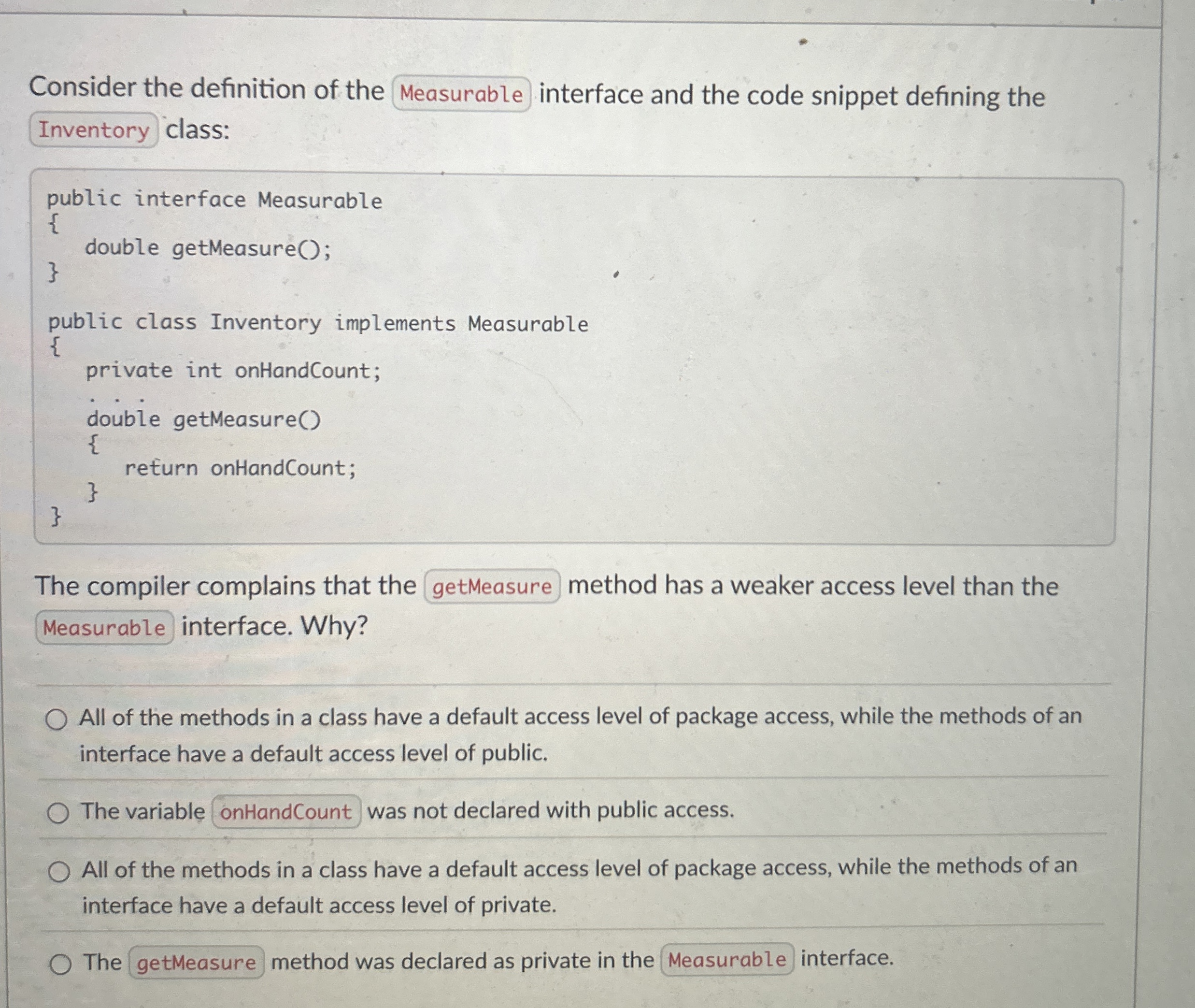 Solved Consider the definition of the Measurable interface | Chegg.com
